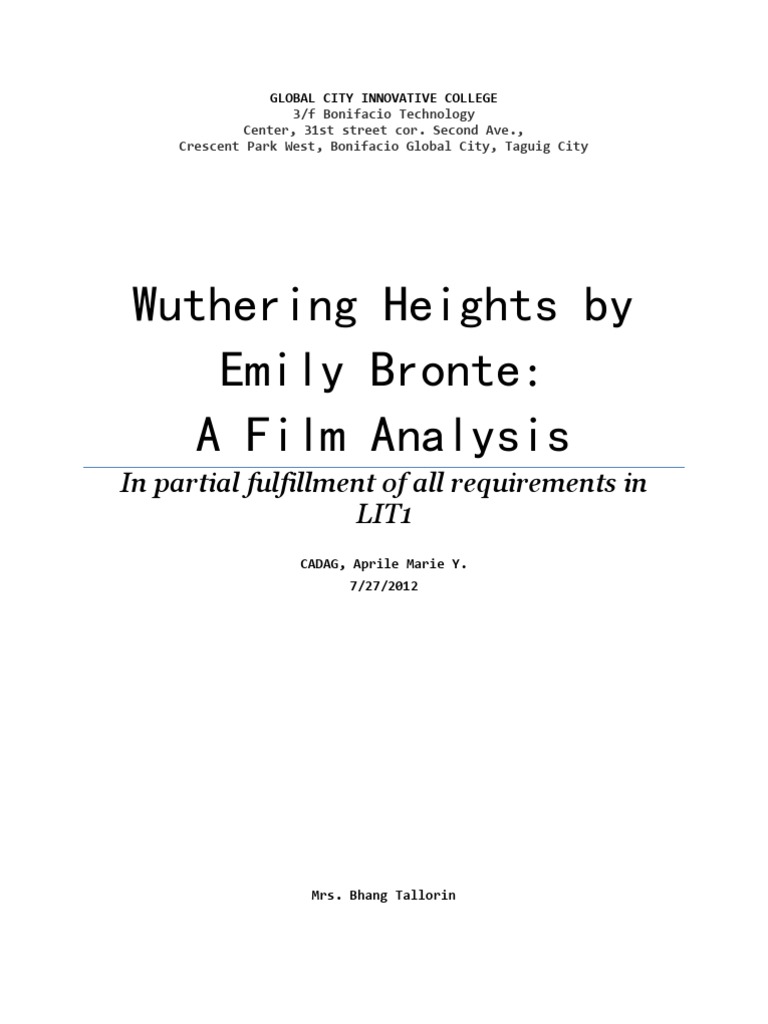 Wuthering Heights Novel Review | PDF | Heathcliff (Wuthering Heights ...