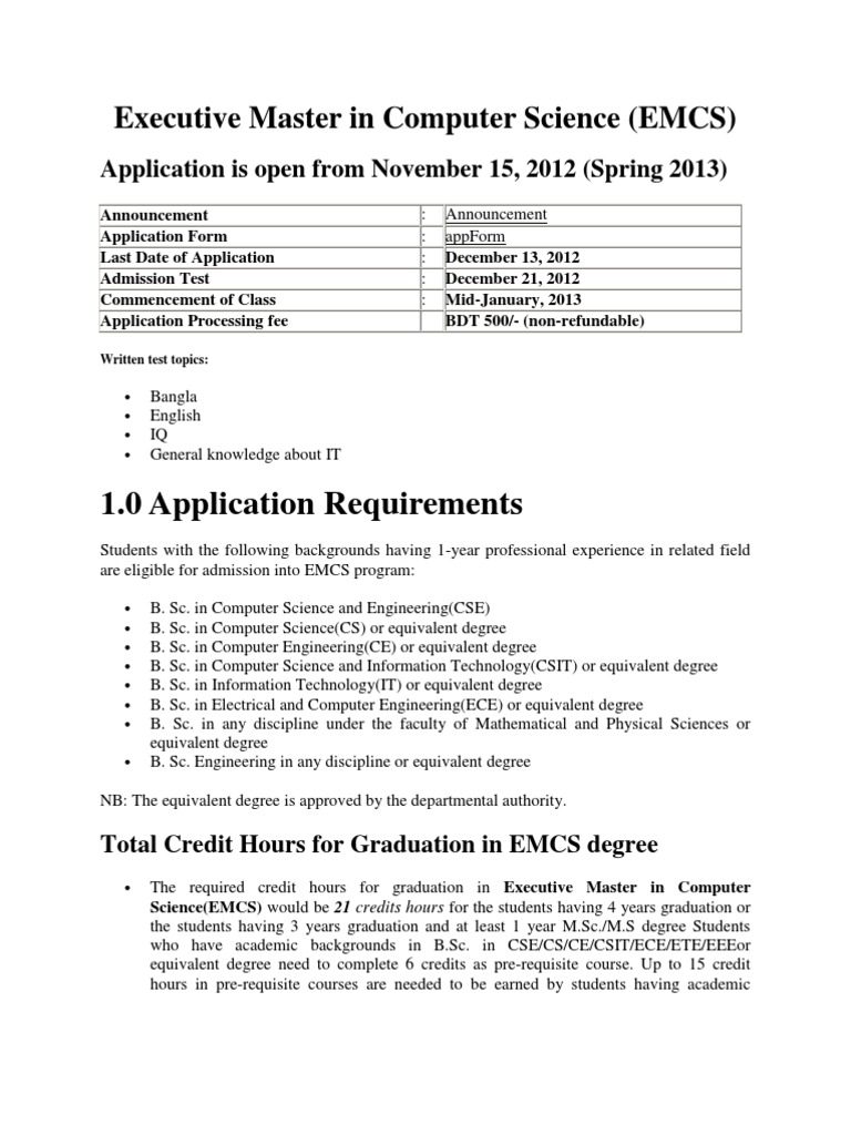 Executive Master in Computer Science | PDF | Course Credit | Academic Degree