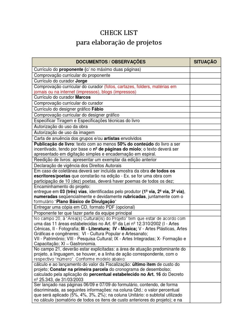 CHECK LIST para Elaboração de Projetos | PDF | Acessibilidade | Livros