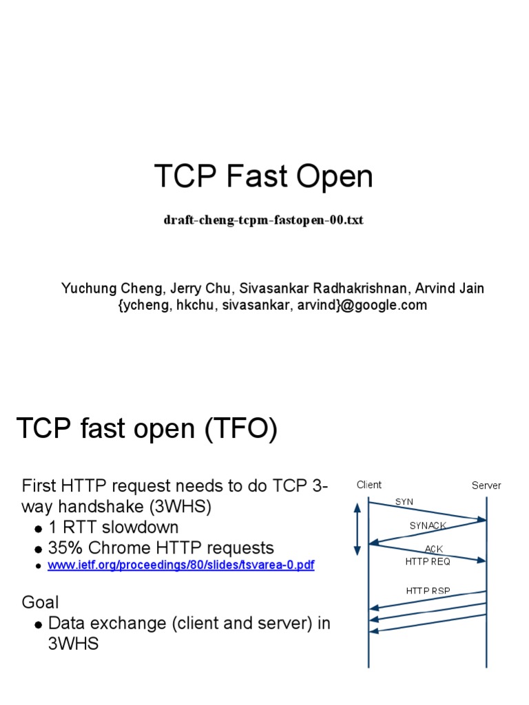 TCP Fast Open | PDF | Transmission Control Protocol | Http Cookie