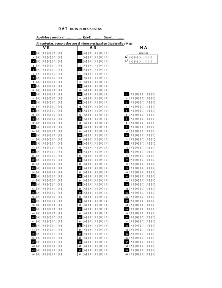 DAT-5 Hoja de Respuestas