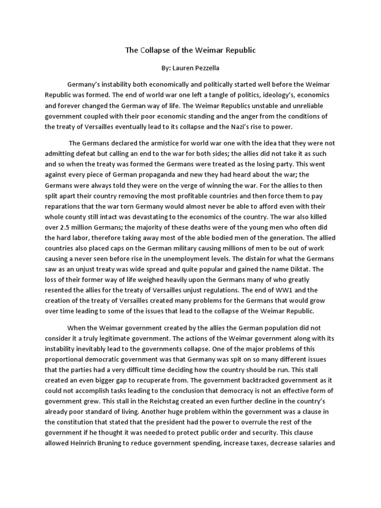 Causes of Weimar Republic's Collapse | PDF | Weimar Republic | Treaty ...