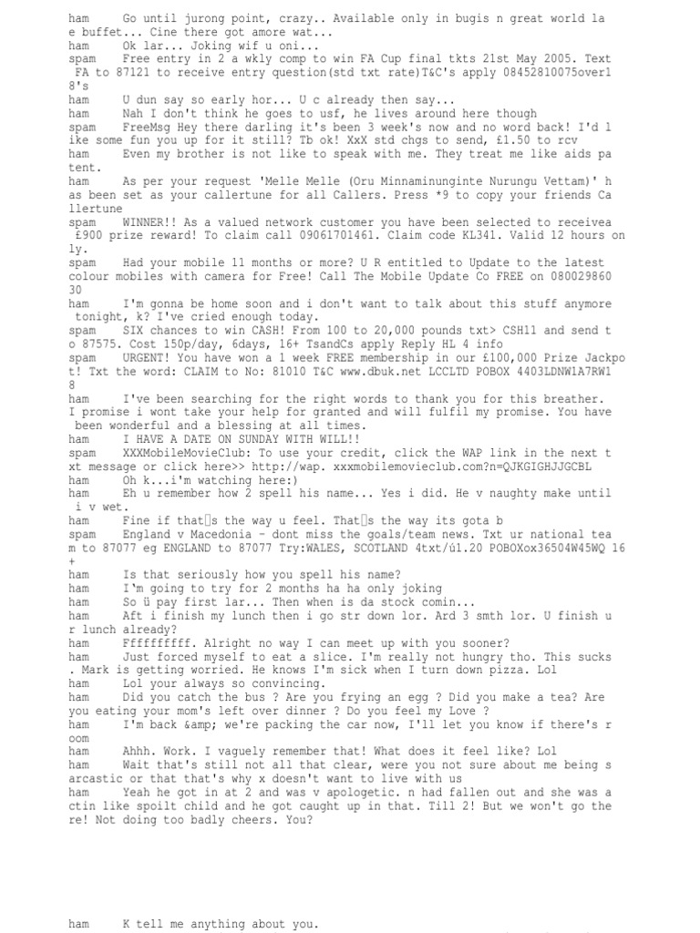 Sms Spam Collection | PDF | Text Messaging