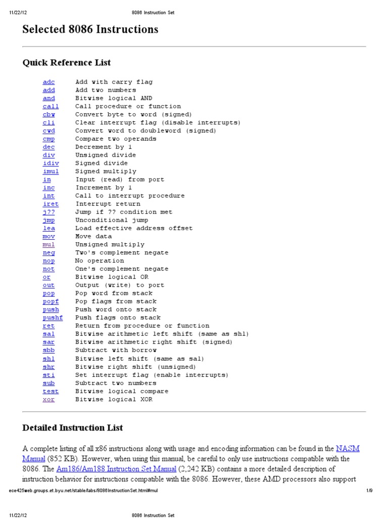 8086 Instruction Set | PDF | Integrated Circuit | Electronic Engineering