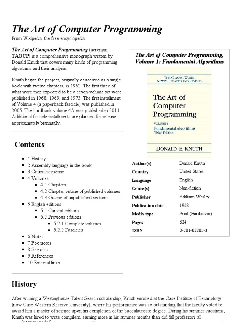 The Art of Computer Programming - Wikipedia, The Free Encyclopedia | PDF