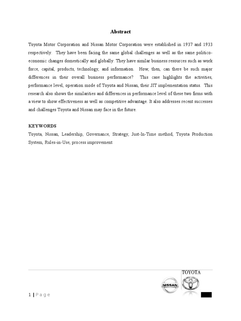 Just in Time-Toyota Vs Nissan | PDF | Lean Manufacturing | Operations ...