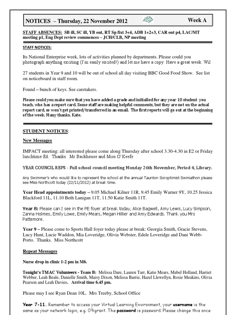 Notices For Staff Thurs2 | PDF | Access Control | Computer Access Control