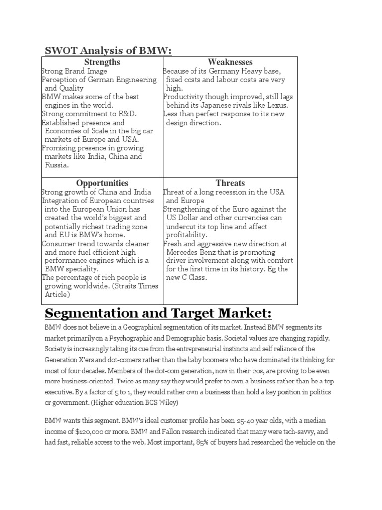 SWOT Analysis of BMW | PDF | Bmw | Luxury Vehicles