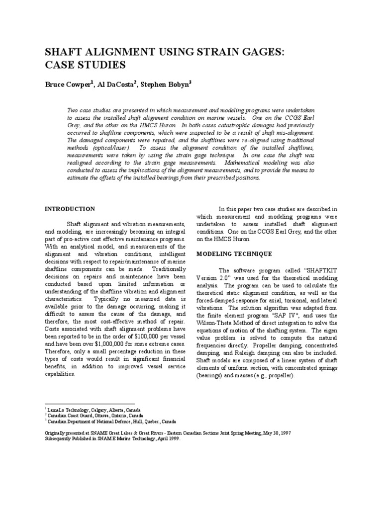 Shaft Alignment Using Strain Gauges - Case Studies | PDF | Bearing ...