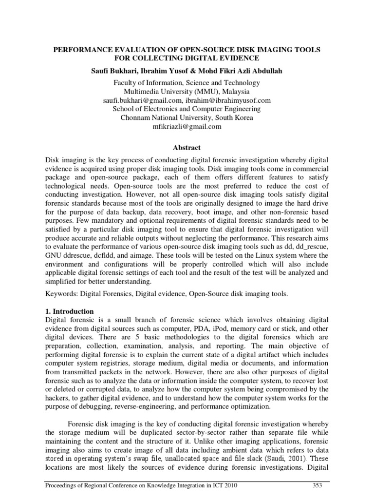 Performance Evaluation of Open-Source Disk Imaging Tools For Collecting ...