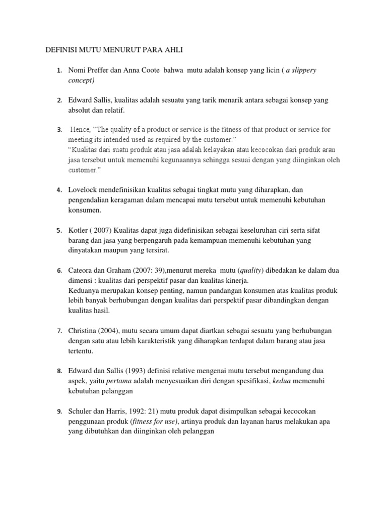 Definisi Mutu Menurut para Ahli | PDF | Bisnis | Teknologi & Rekayasa