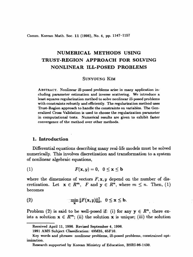 Numerical Methods Using Trust-Region Approach For Solving Nonlinear Ill-Posed Problems ...