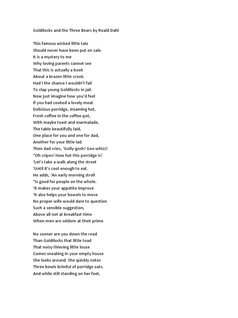 Goldilocks and the Three Bears by Roald Dahl