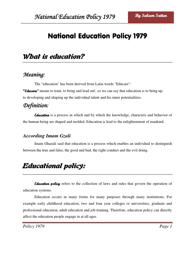 Education Policy 1979 by Saleem | PDF | Muhammad Zia Ul Haq | University