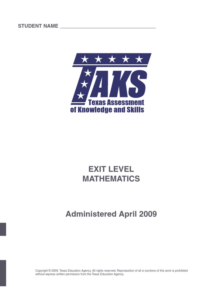 Math Texas TAKS With Answers 2009 | PDF | Quadratic Equation | Geometry
