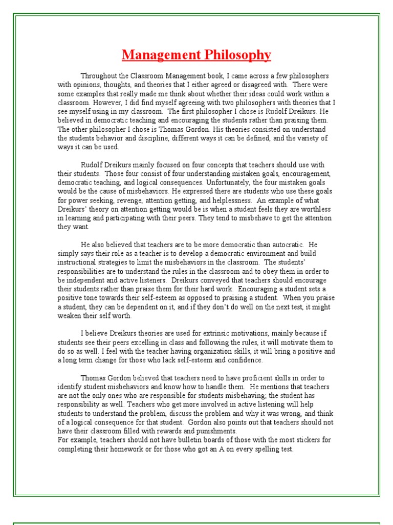 Management Philosophy | PDF | Classroom Management | Motivation