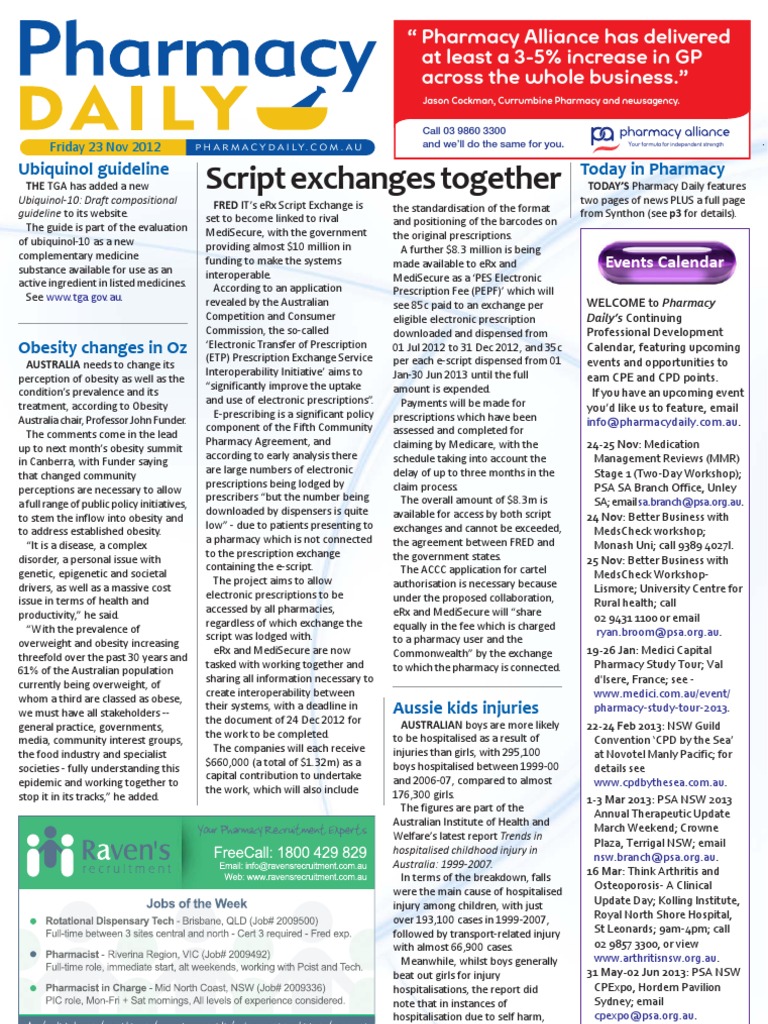 Pharmacy Daily For Fri 23 Nov 2012 - Script Exchanges Together, Obesity ...
