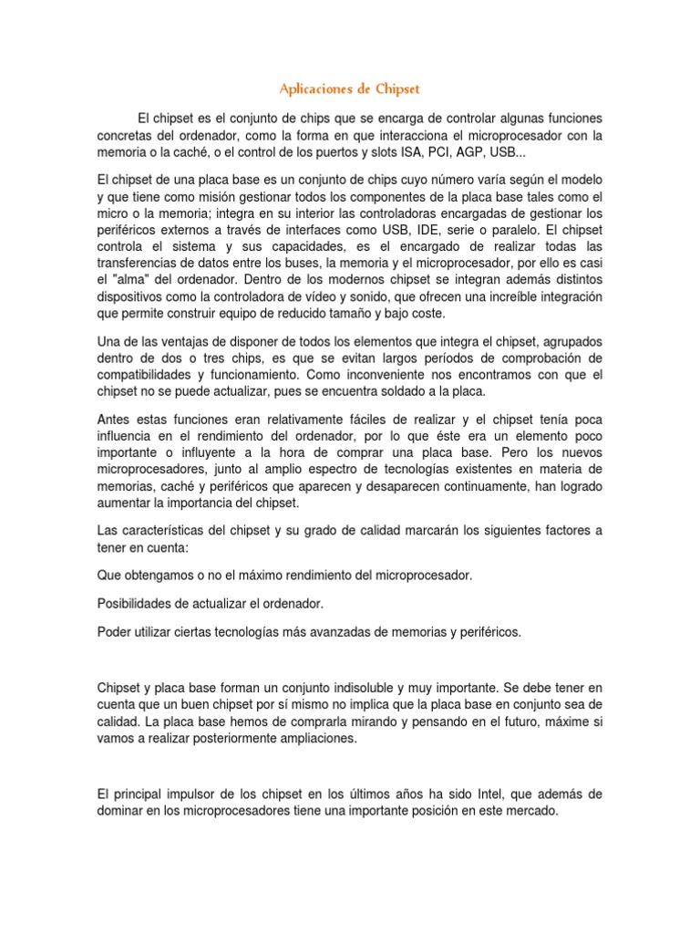 Aplicaciones de Chipset | PDF | Microprocesador | Microcomputadoras
