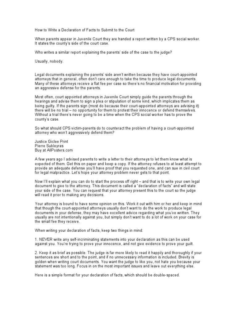 How To Write A Declaration of Facts To Submit To The Court | PDF ...