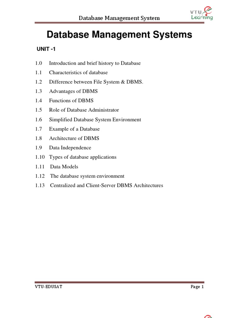 Vtu 5TH Sem Cse DBMS Notes | PDF | Relational Database | Data Model Vtu 5TH Sem Cse DBMS Notes | PDF | Relational Database | Data Model