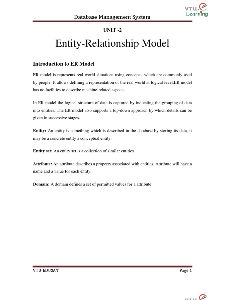 Vtu 5th Sem Cse Dbms Notes Pdf Conceptual Model Relational Database