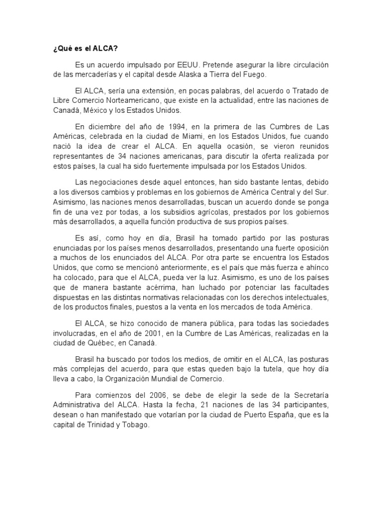 Qué es el ALCA | PDF | America latina | Los Estados Unidos