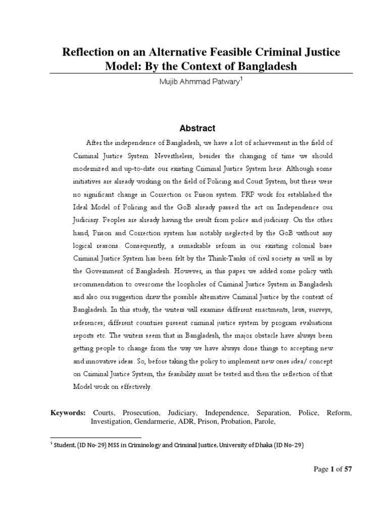 Reflection On An Alternative Feasible Criminal Justice Model by The ...