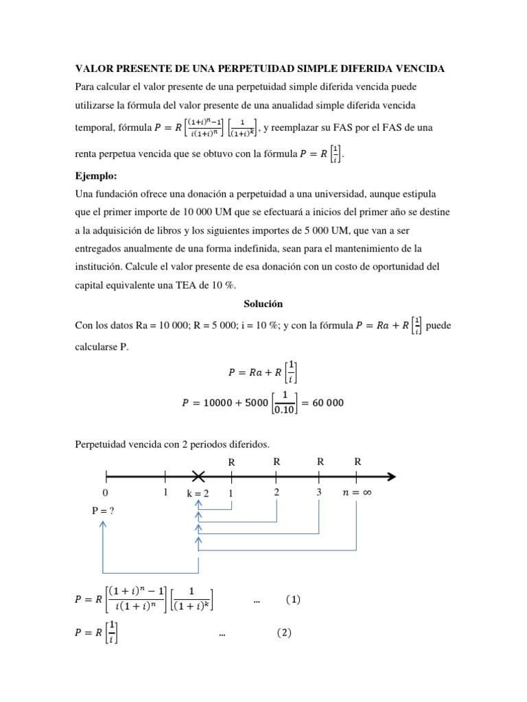 Valor Presente de Una Perpetuidad Simple Diferida Vencida