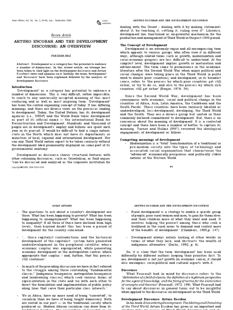 Arturo Escobar and The Development Discourse | PDF