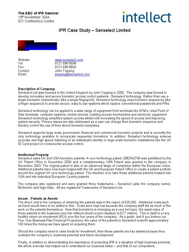 Case Study On Ipr | PDF | Biometrics | Intellectual Property