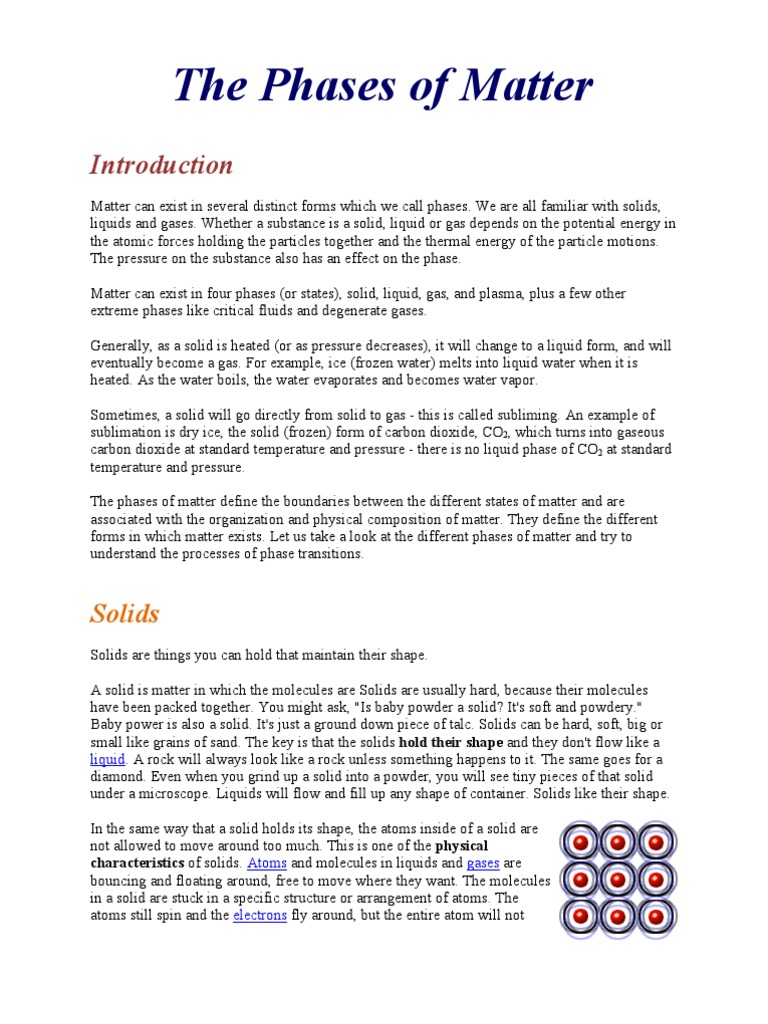The Phases of Matter | PDF | Liquids | Phase (Matter)