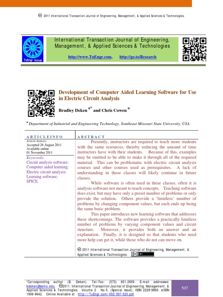 Development of Computer Aided Learning Software For Use in Electric Circuit Analysis | PDF ...