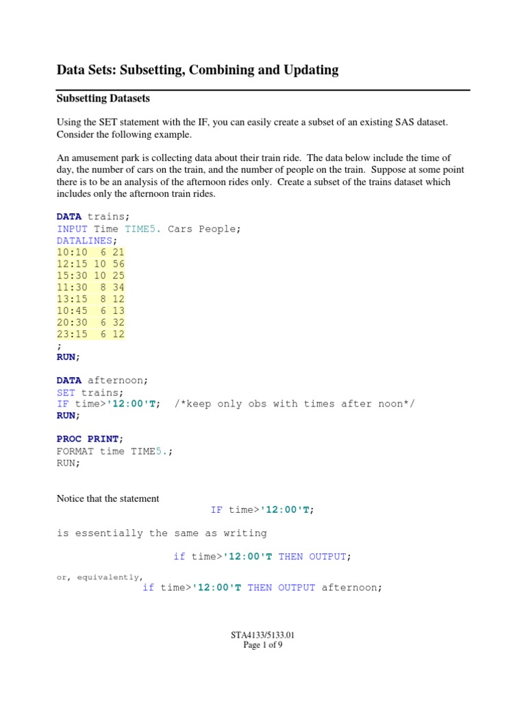 Data Sets: Subsetting, Combining and Updating | PDF | Data Set | Variable (Computer Science)