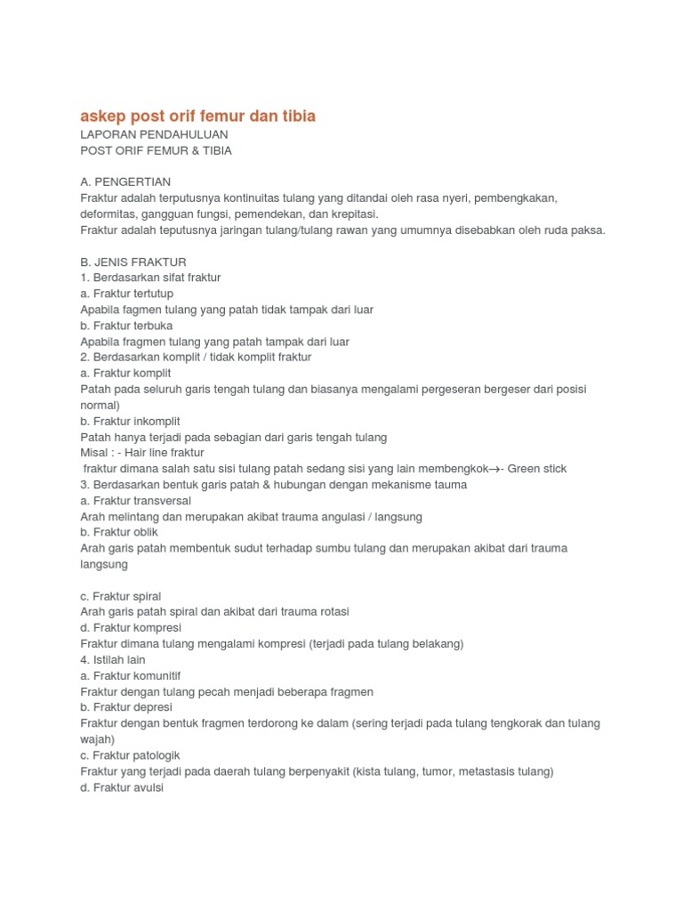 Askep Post Orif Femur Dan Tibia | PDF