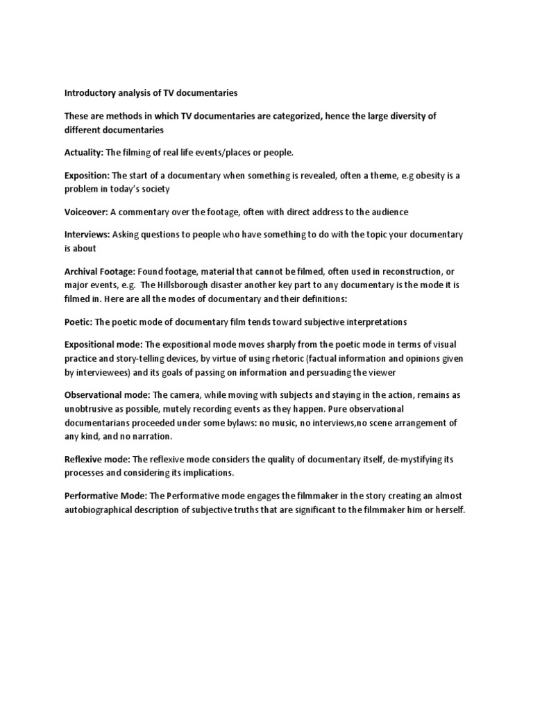TV Documentary Analysis Guide | PDF | Documentary Film