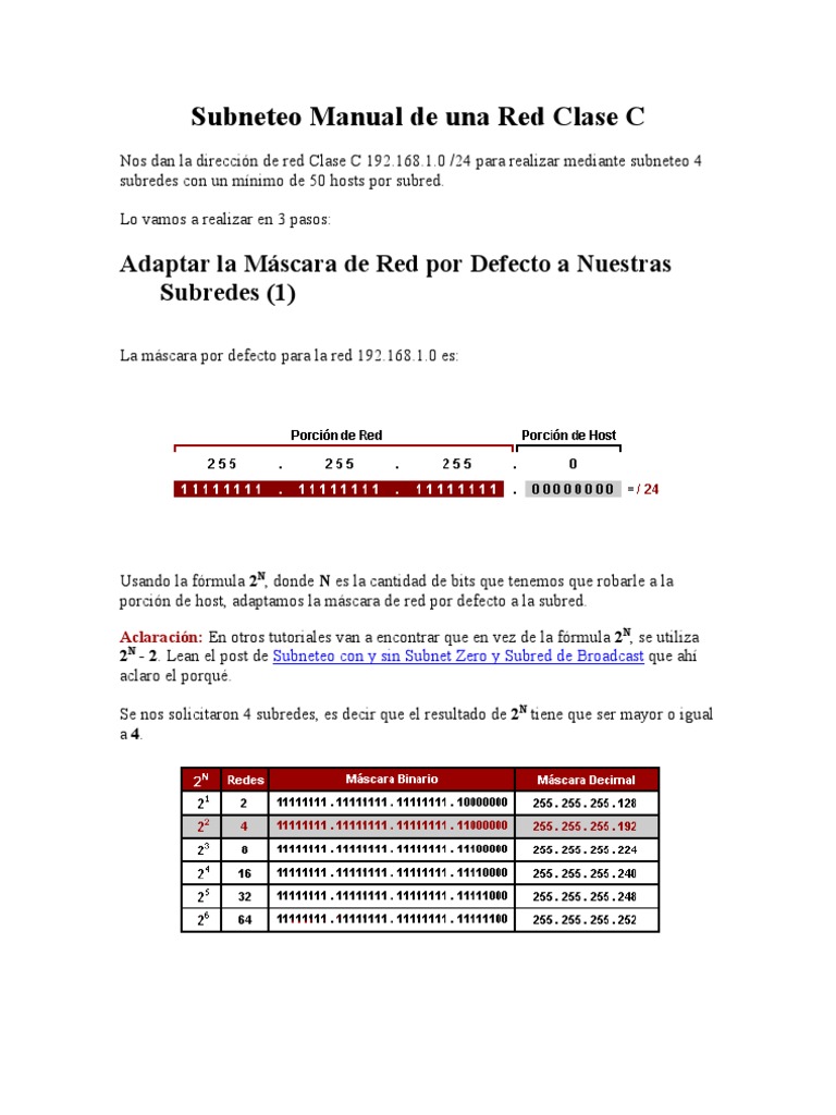Subneteo Clase C: 4 Subredes, 50 Hosts | PDF | Informática