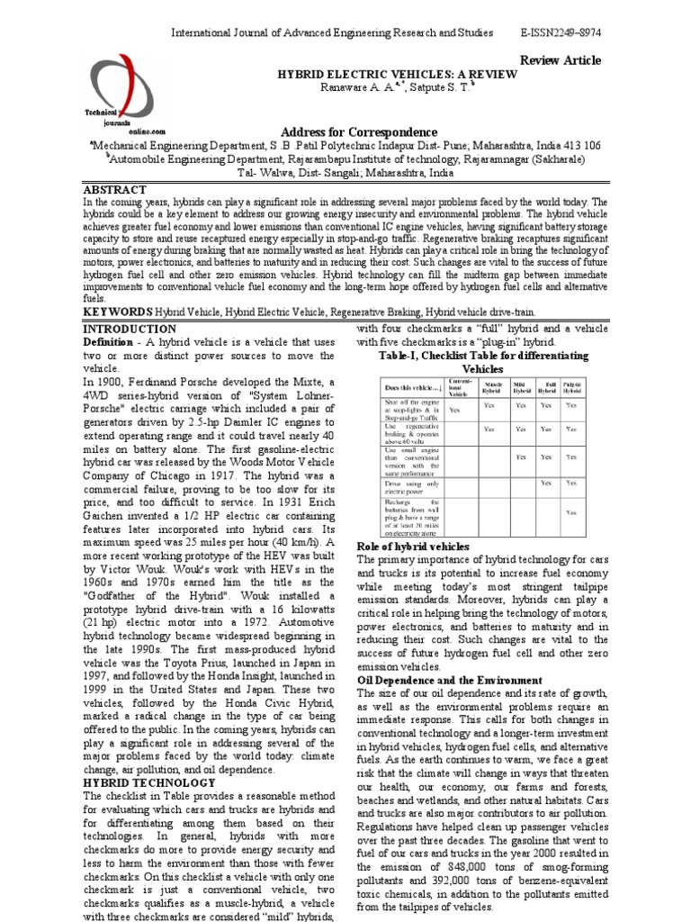 Hybrid Electric Vehicles | PDF | Hybrid Electric Vehicle | Fuel Economy ...