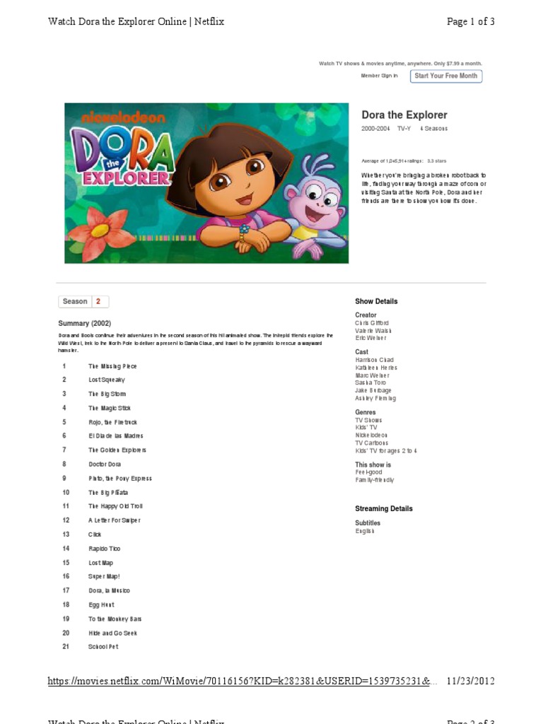 Page 1 of 3 Watch Dora The Explorer Online - Netflix | PDF ...