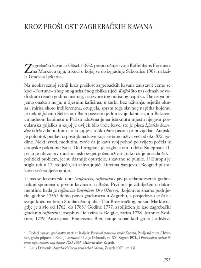 Kroz Prošlost Zagrebačkih Kavana | PDF