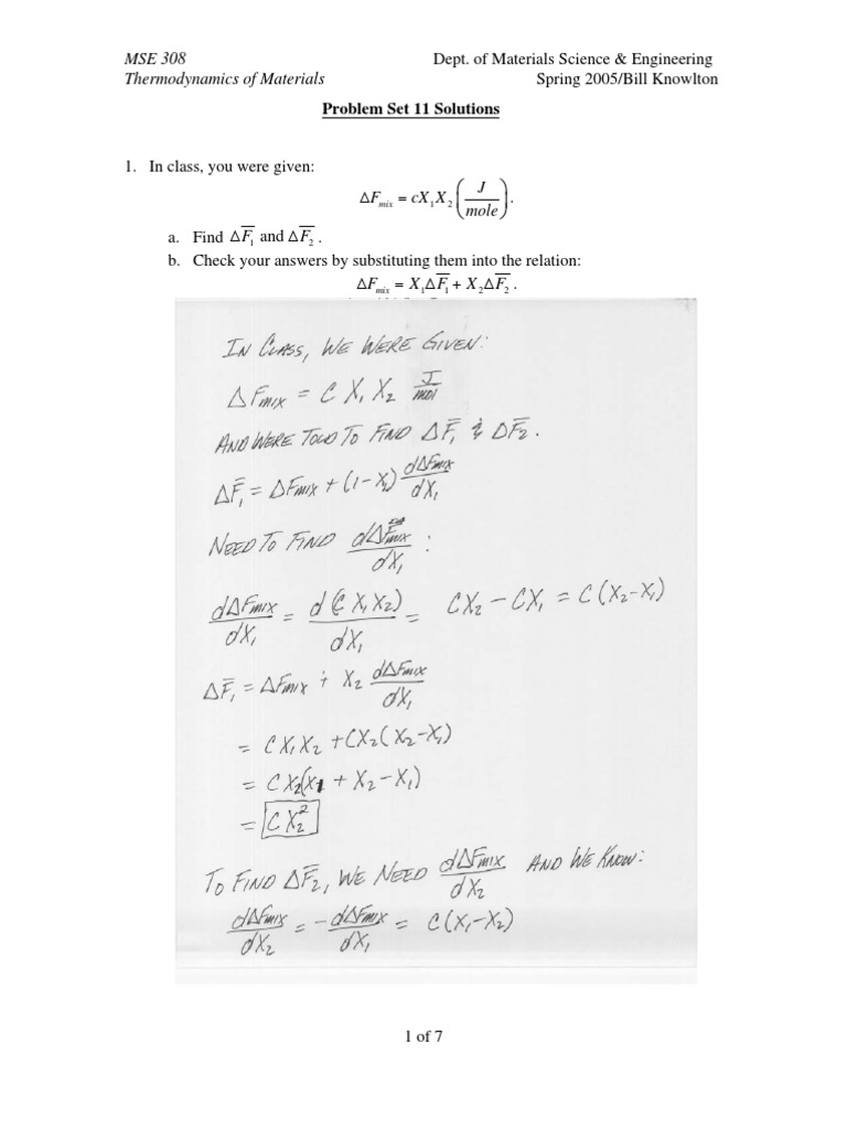 MSE 308 Problem Set 11 Solutions | PDF | Heat | Continuum Mechanics