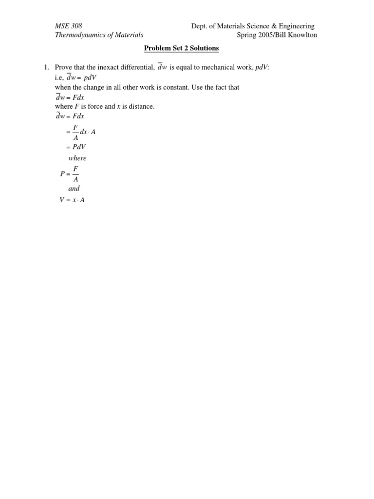 Problem Set 2 Solutions | PDF | Entropy | Thermodynamics