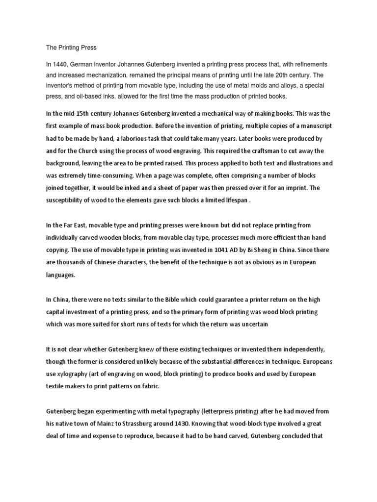 History of The Printing Press | PDF | Printing | Johannes Gutenberg