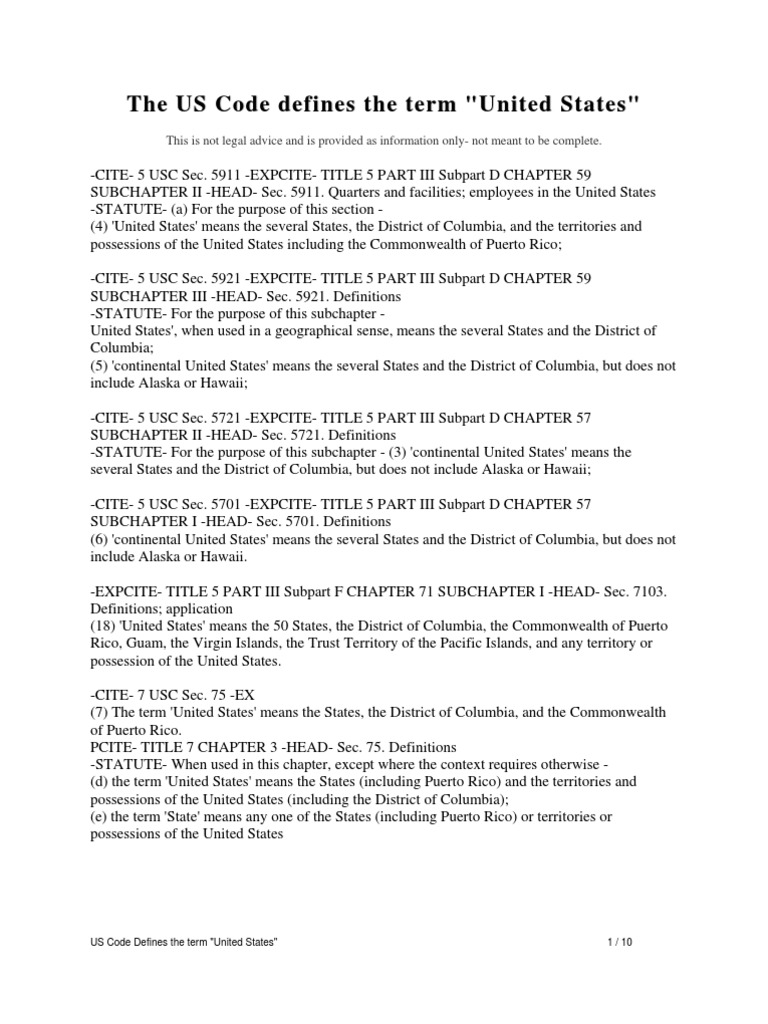 The US Code Defines The Term "United States" | PDF | Commonwealth (U.S ...