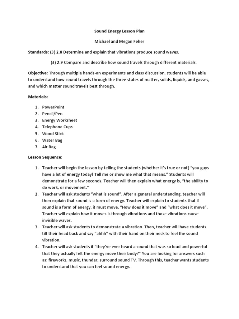 Sound Energy Lesson Plan | PDF | Sound | Teaching And Learning
