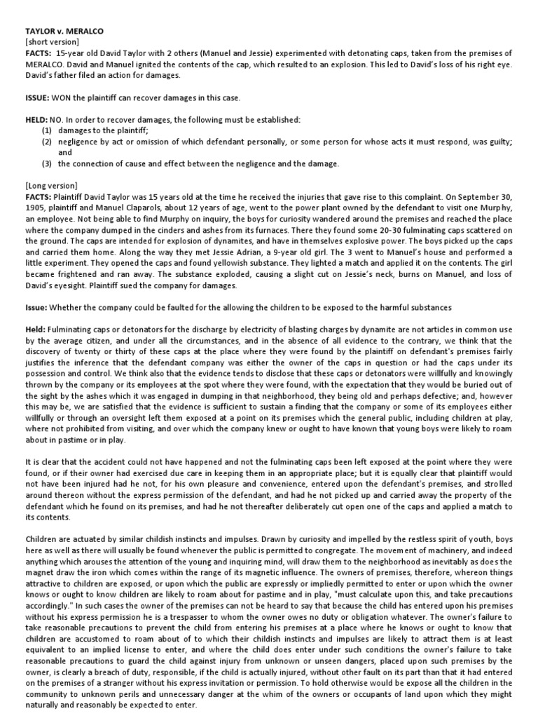 Taylor v. Meralco | Download Free PDF | Negligence | Damages