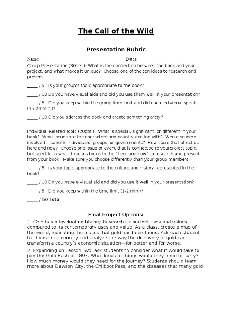 The Call of The Wild Project Ideas | PDF | Dogs | Psychology