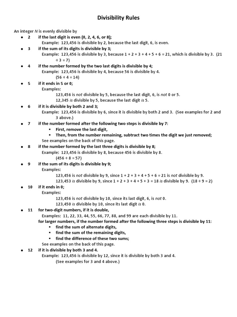 Rules Of Divisibility Pdf Number Theory Mathematical Analysis
