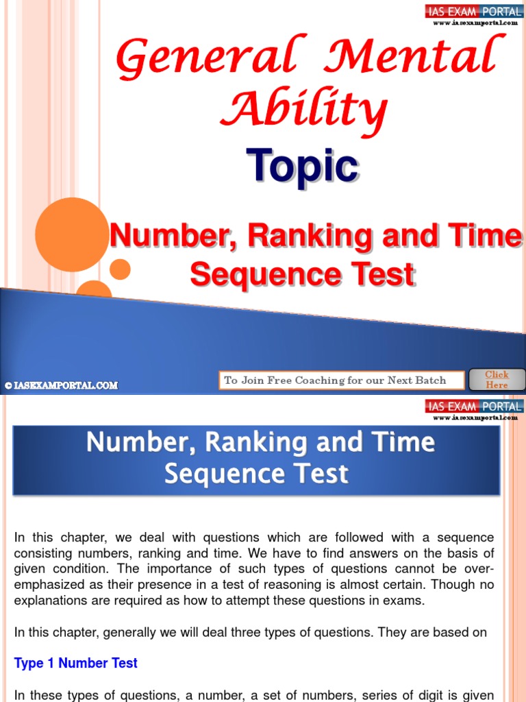 General Mental Ability Number Ranking Time Sequence Test | PDF | Tests ...