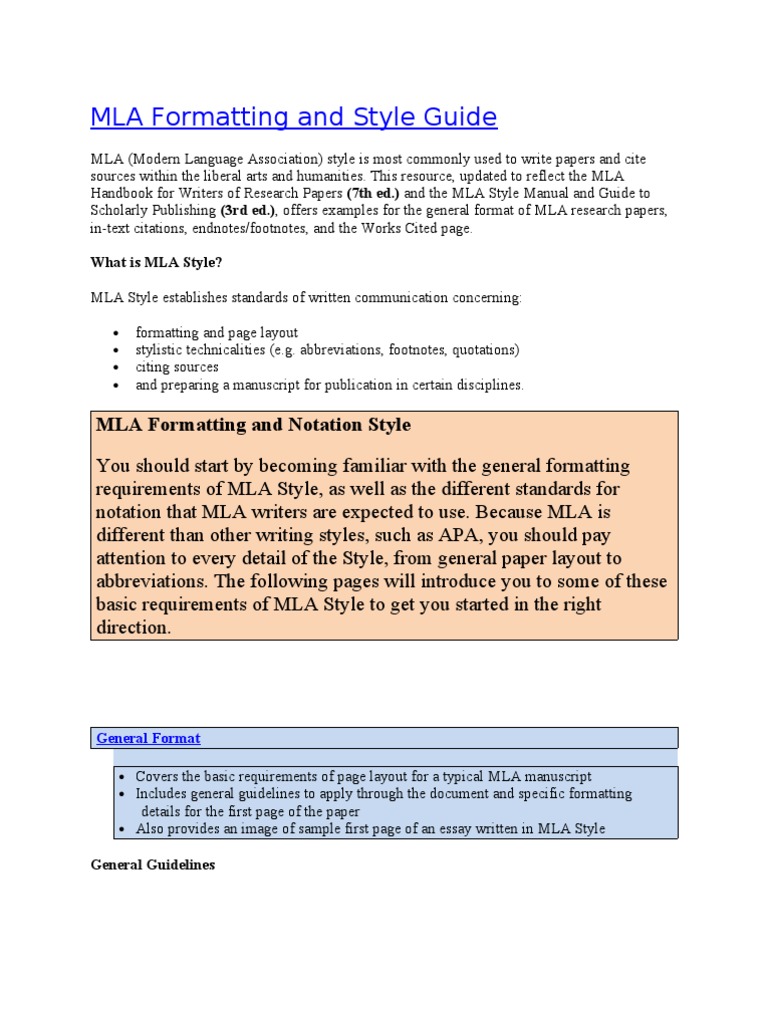 MLA Formatting and Style Guide | PDF | Note (Typography) | Citation