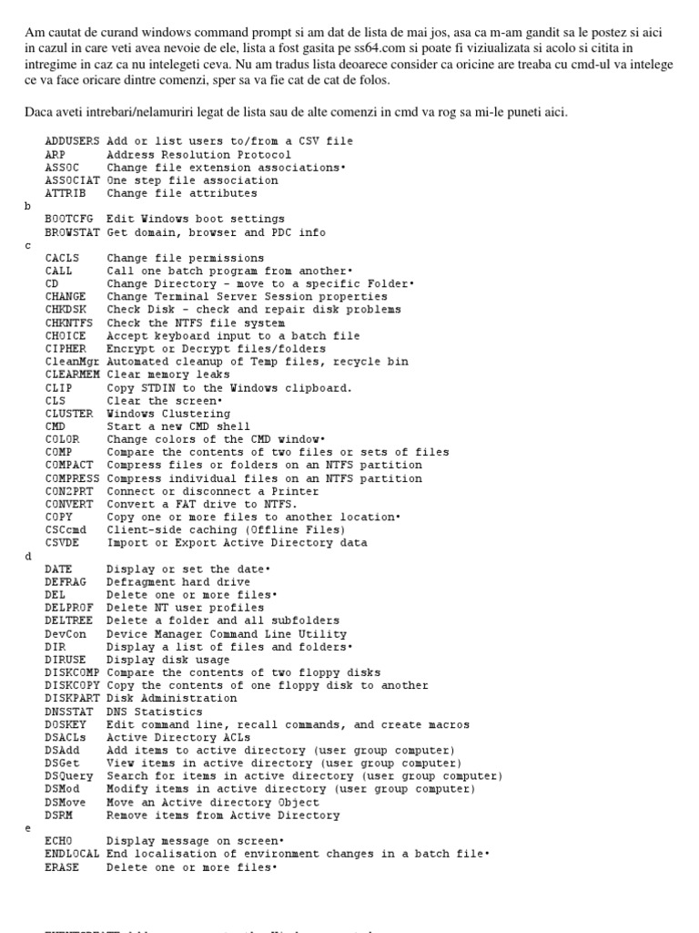 Comenzi MS DOS | Download Free PDF | Windows Registry | Computer File